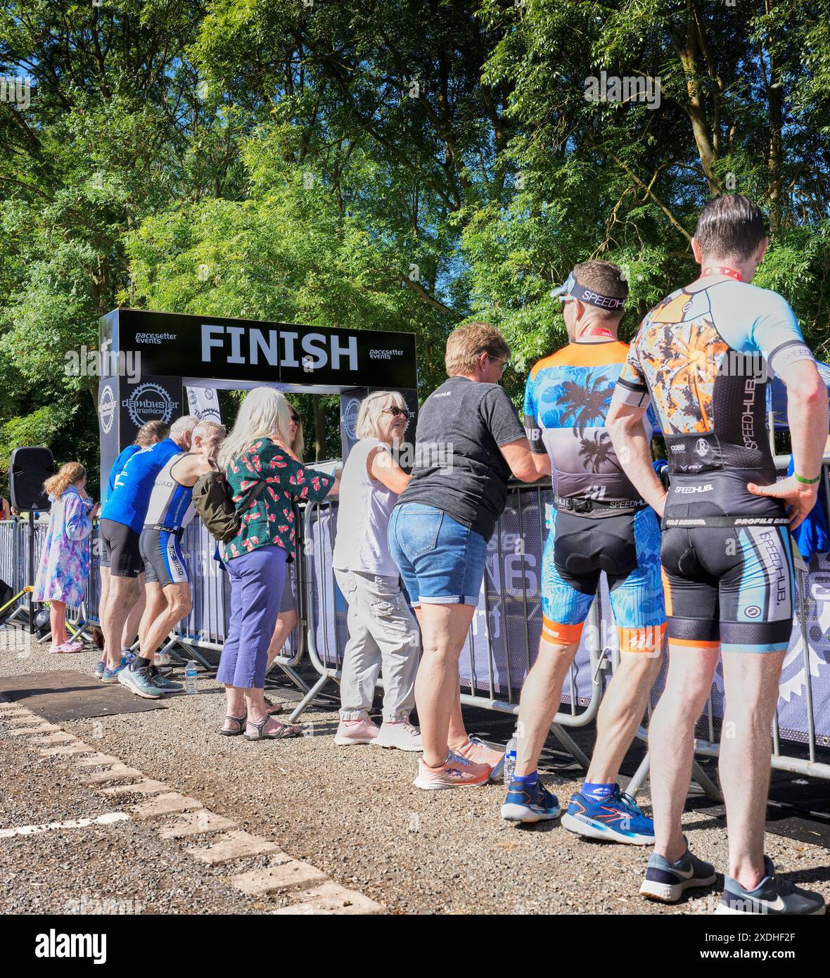Spectators at the finish line during the Dambuster triathlon race at ...