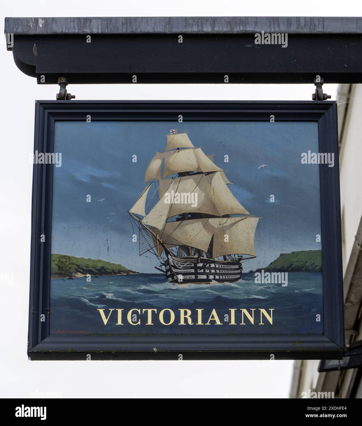 Traditional hanging pub sign at Victoria Inn - public house - Fore ...