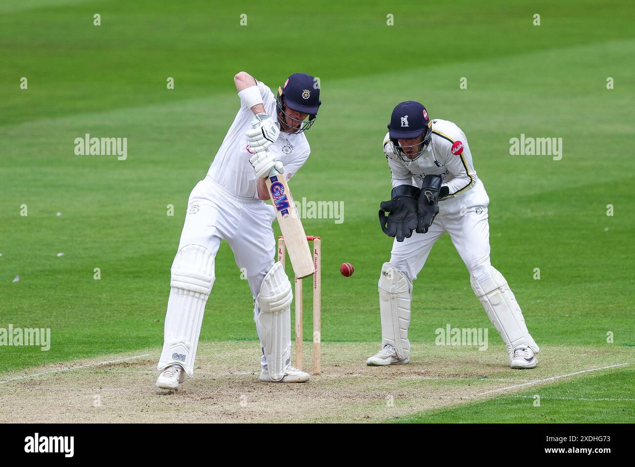 Nick Gubbins in action with the bat facing the bowling of Danny Briggs ...