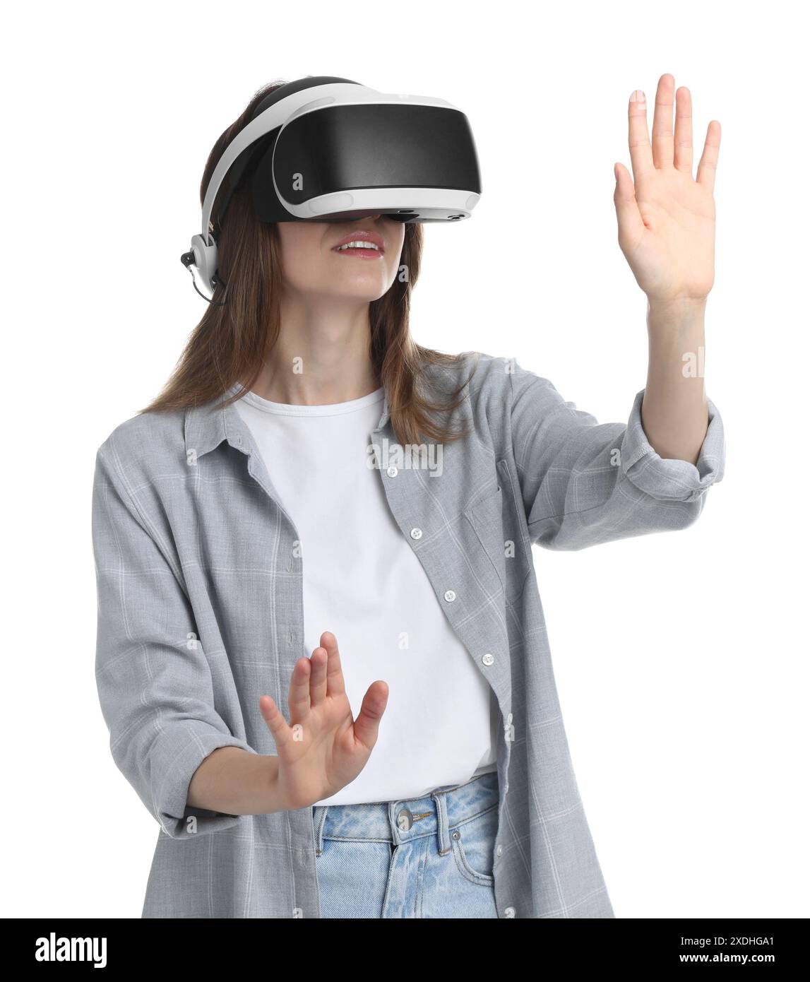 Female using augmented reality video hi-res stock photography and ...