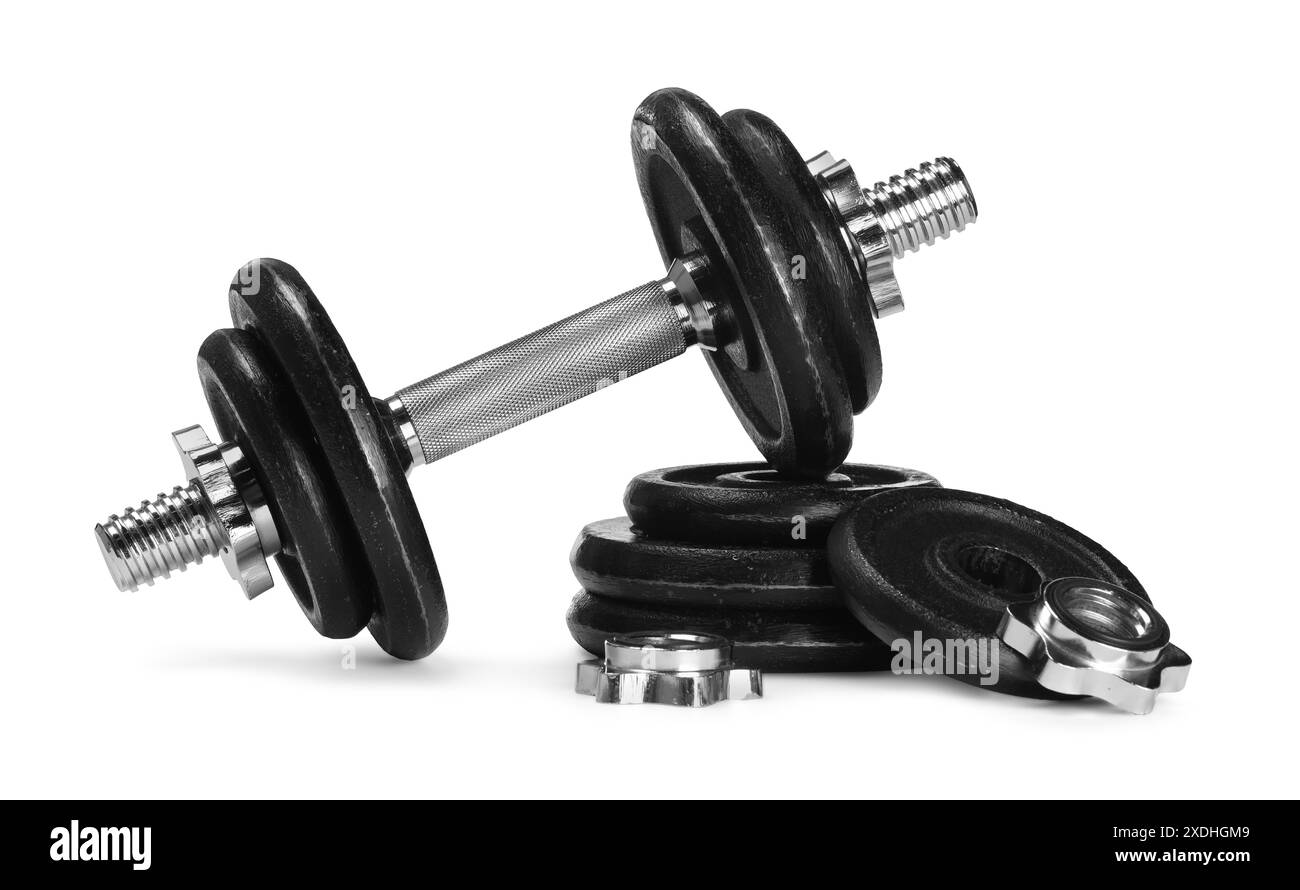 Barbell and parts of one isolated on white Stock Photo - Alamy