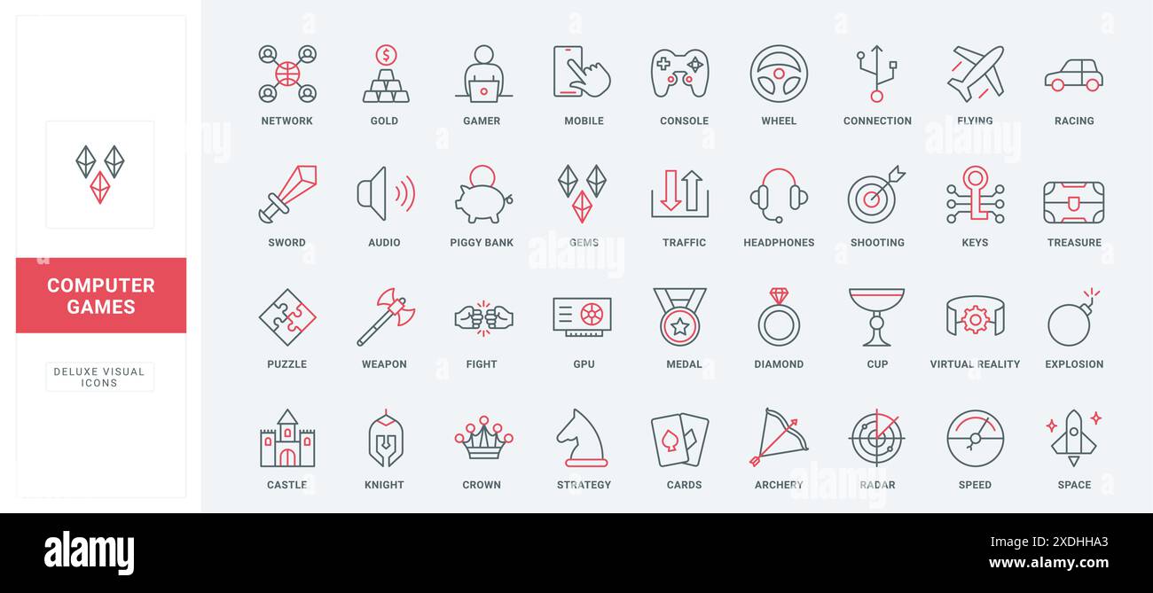 Online games for mobile phone and PC line icons set. Video games and ...