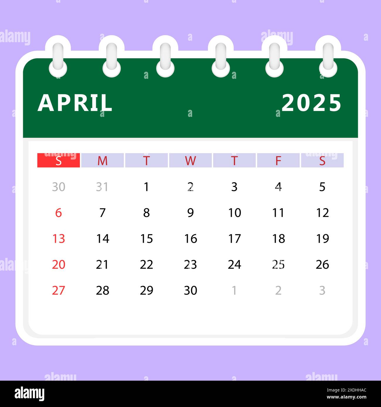 April 2025 calendar. Sunday start. Vector design Stock Vector Image ...