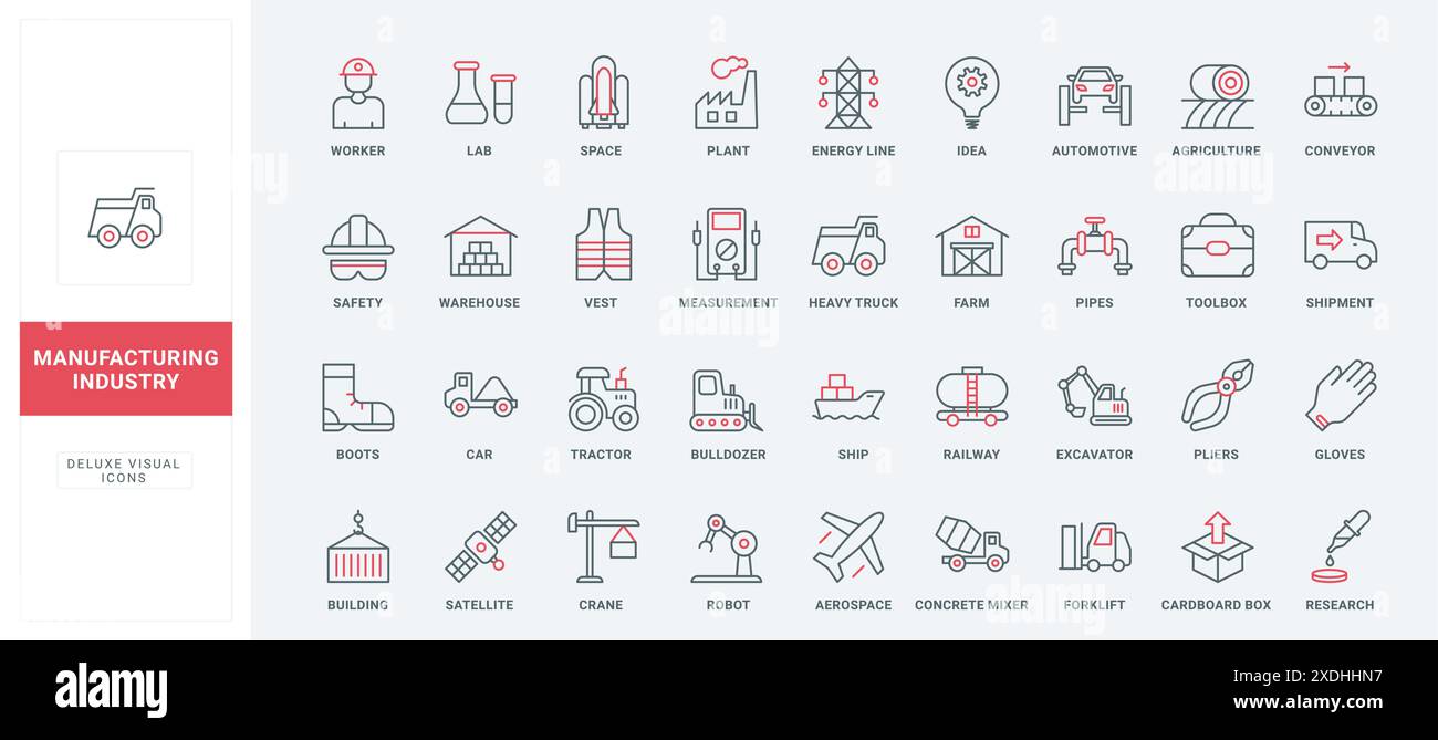 Industry and agriculture line icons set. Manufacturing and construction ...