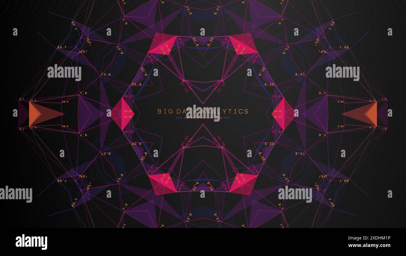 A digital illustration featuring geometric patterns in vibrant colors, representing big data ...