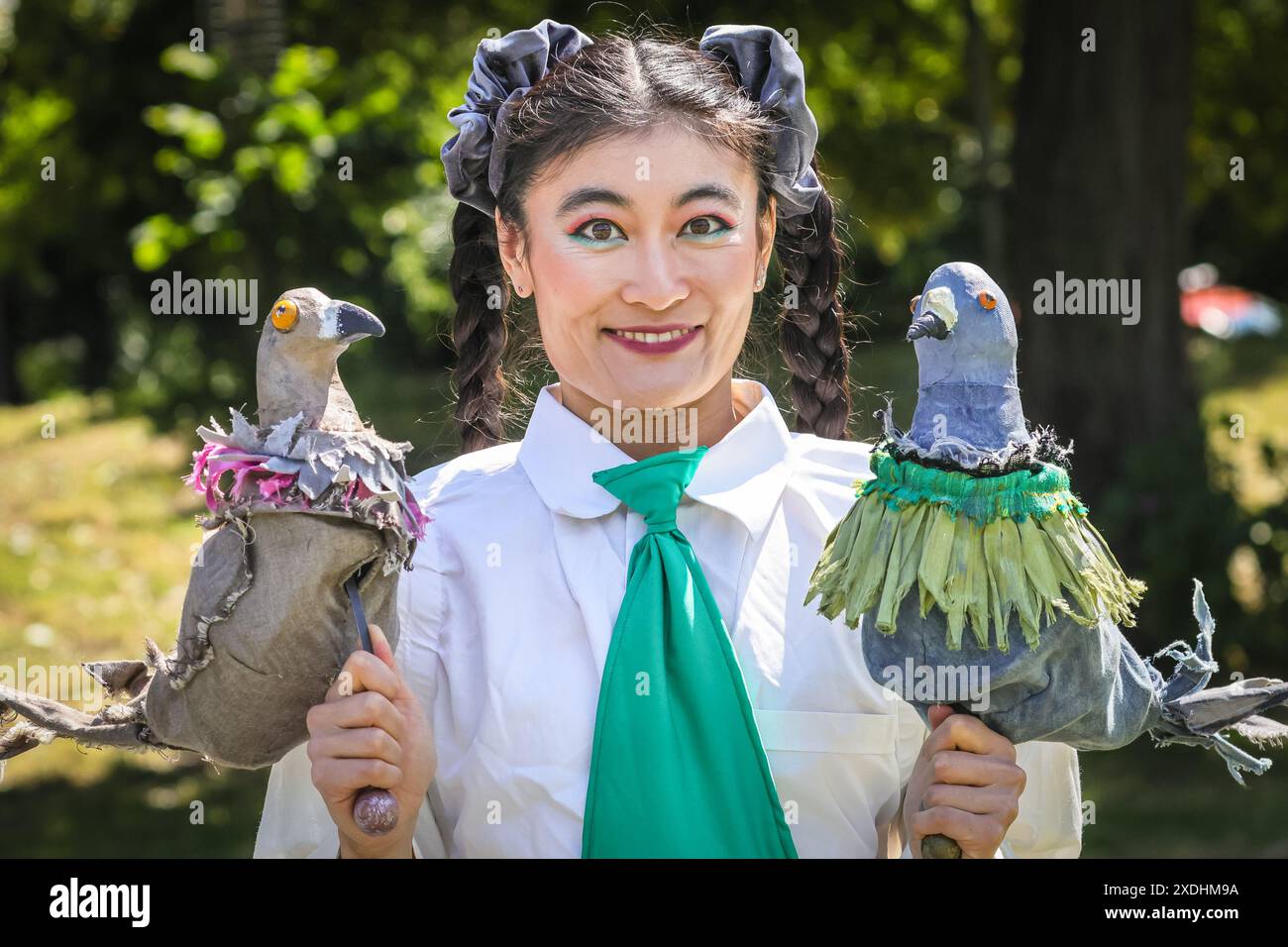 London, UK. 23rd June, 2024. Rika with the pigeon puppets. Circus ...