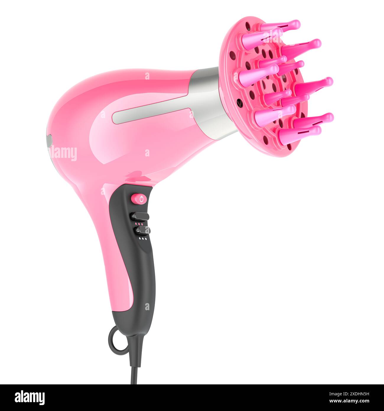 Diffuser Hair Dryer, pink color. 3D rendering isolated on white ...