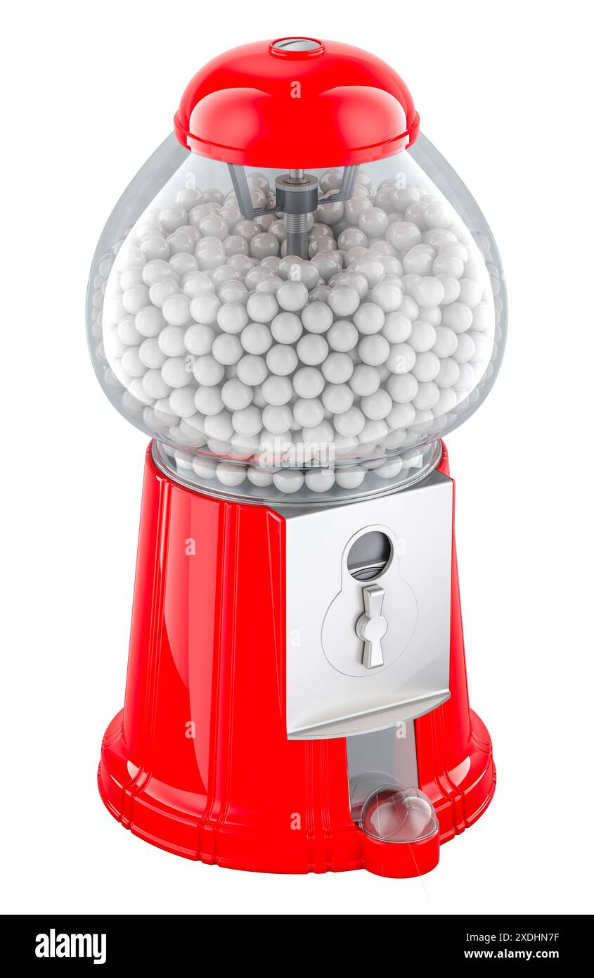 Red Candy Dispenser or Gumball Machine with white candy, gumballs. 3D ...