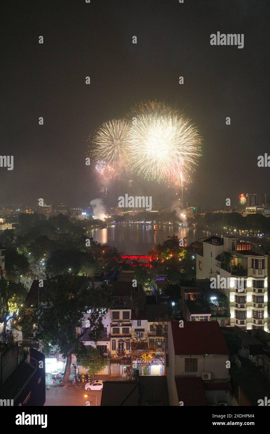 Hanoi, Vietnam - 10 Feb, 2024: Fireworks over Hoan Kiem Lake to ...
