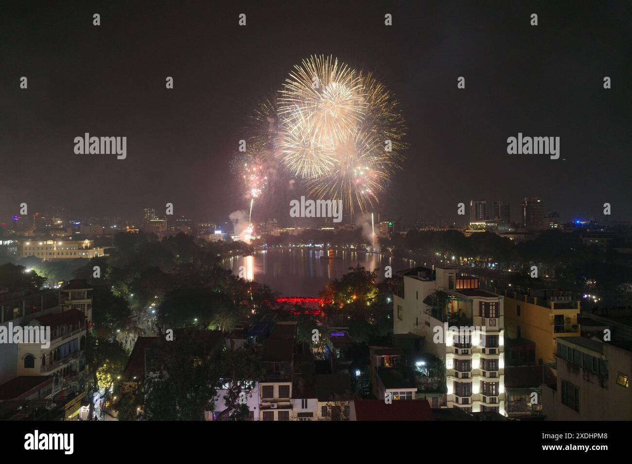 Hanoi, Vietnam - 10 Feb, 2024: Fireworks over Hoan Kiem Lake to ...