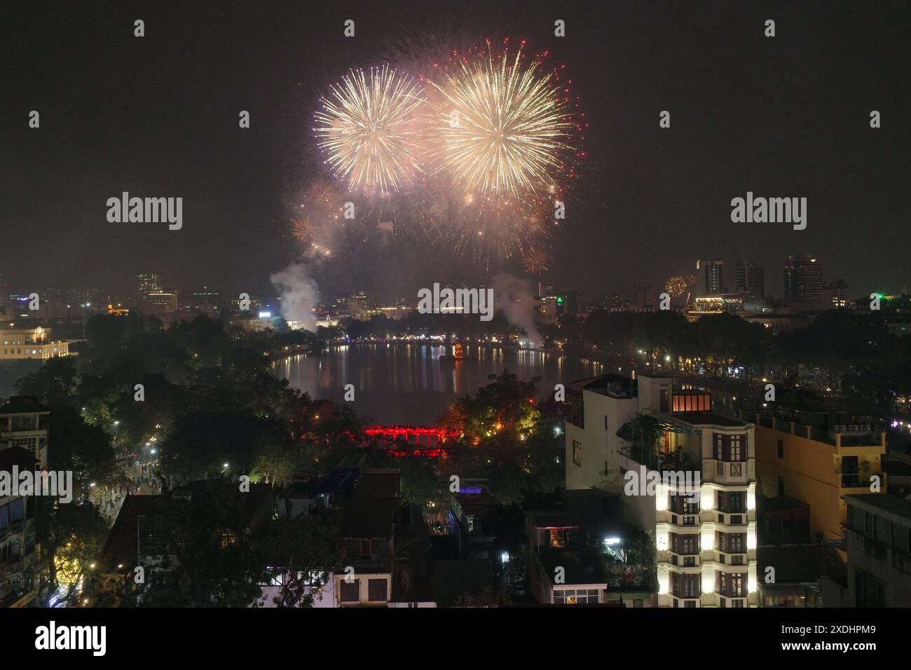 Hanoi, Vietnam - 10 Feb, 2024: Fireworks over Hoan Kiem Lake to ...