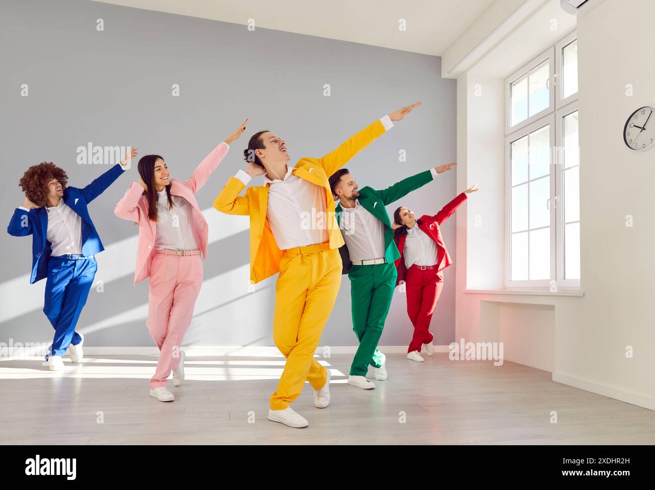 Group of dancers colorful business suits funny dancing colorful suits ...