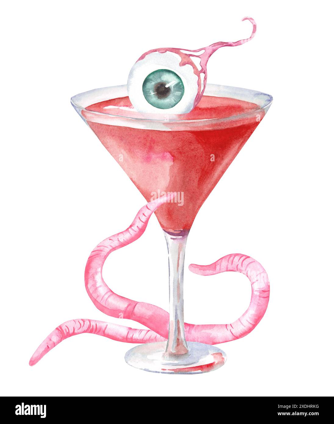 Hand-Painted Watercolor Illustration of a Creepy Halloween Cocktail ...