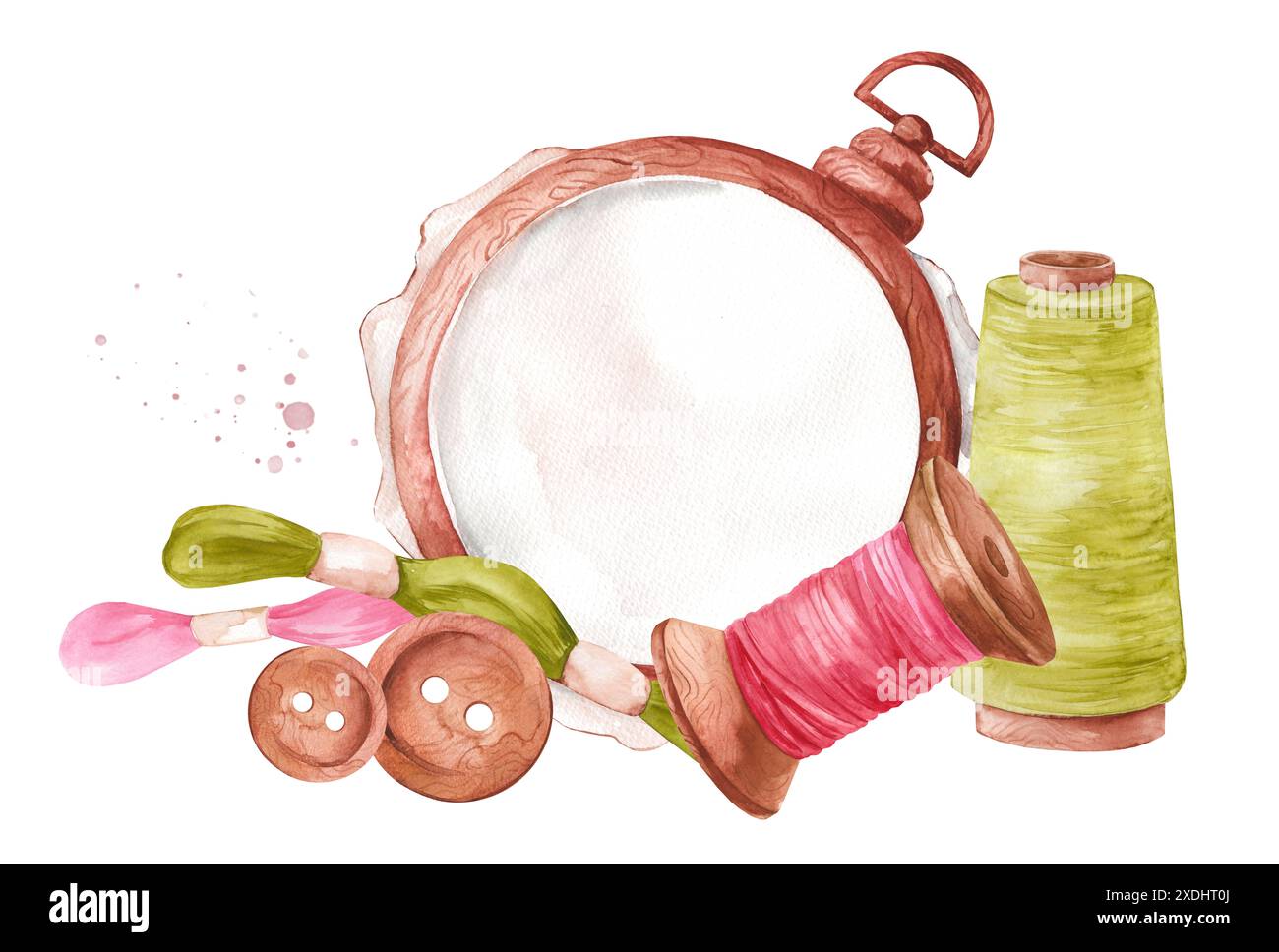 Watercolor composition with sewing accessories. Embroidery and ...
