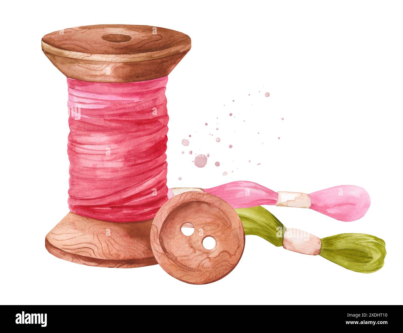 Watercolor composition with sewing accessories. Embroidery and ...