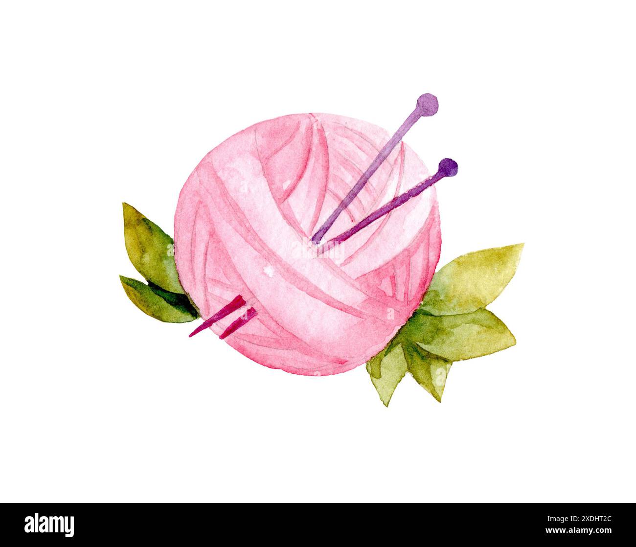 Hand drawing of threads for knitting. Skein of yarn with knitting ...