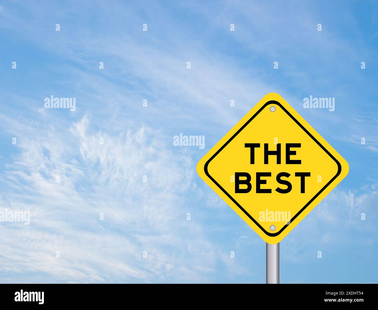 Yellow transportation sign with word the best on blue color sky ...