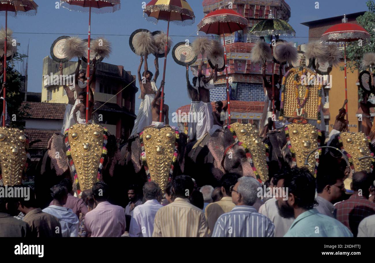 Farmers with their Elephants at the traditional Pooram or Elephant ...