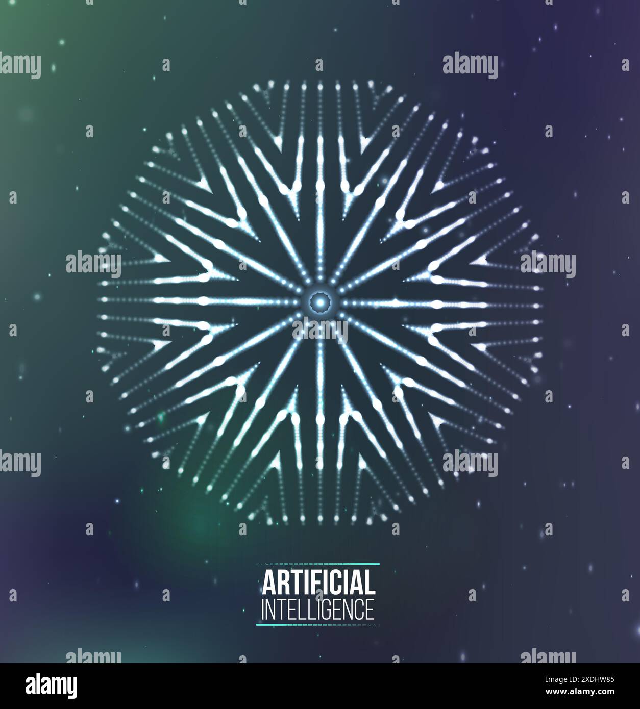 A digital illustration featuring abstract white neon wireframe patterns ...