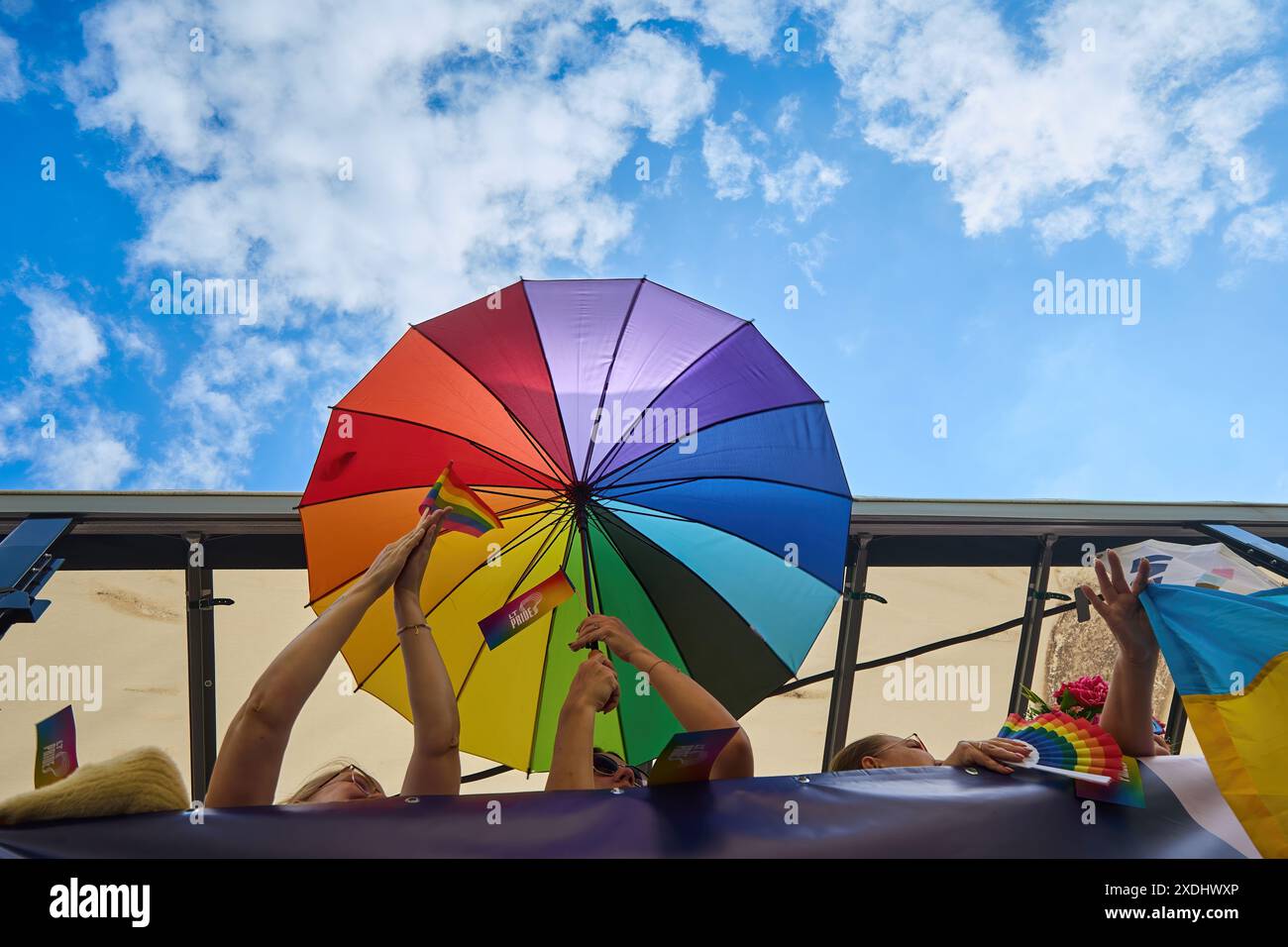 Colorful Umbrella Under Blue Sky Stock Photo - Alamy