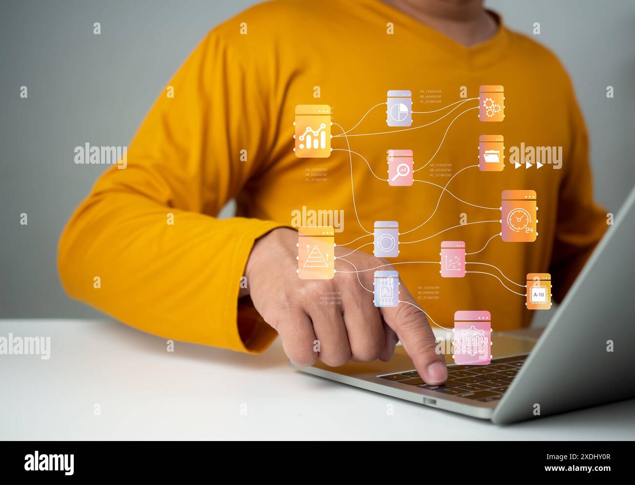 Businessman use computers to analyze business and manage corporate data ...