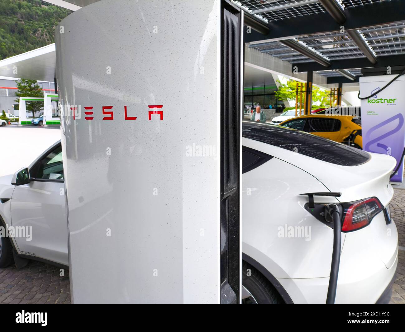 Bolzano, South Tyrol, Italy - June 23, 2024: A Tesla Model Y electric ...