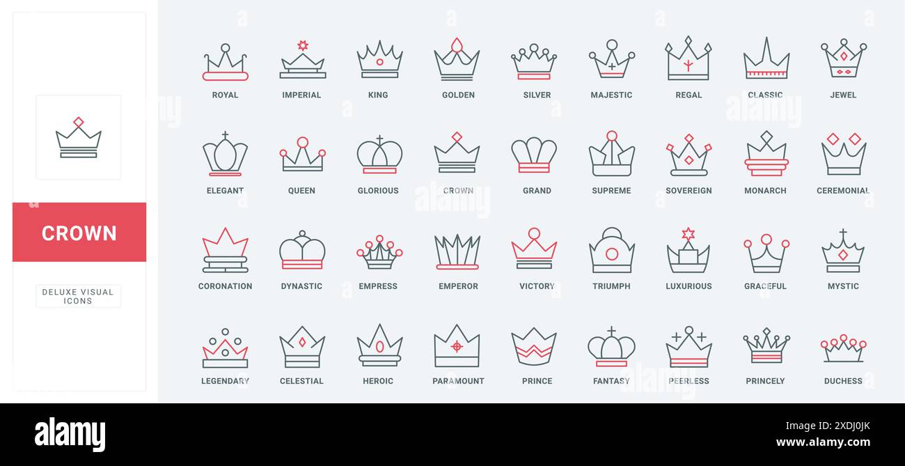 Crowns line icons set. Classic aristocracy, medieval heraldry and ...