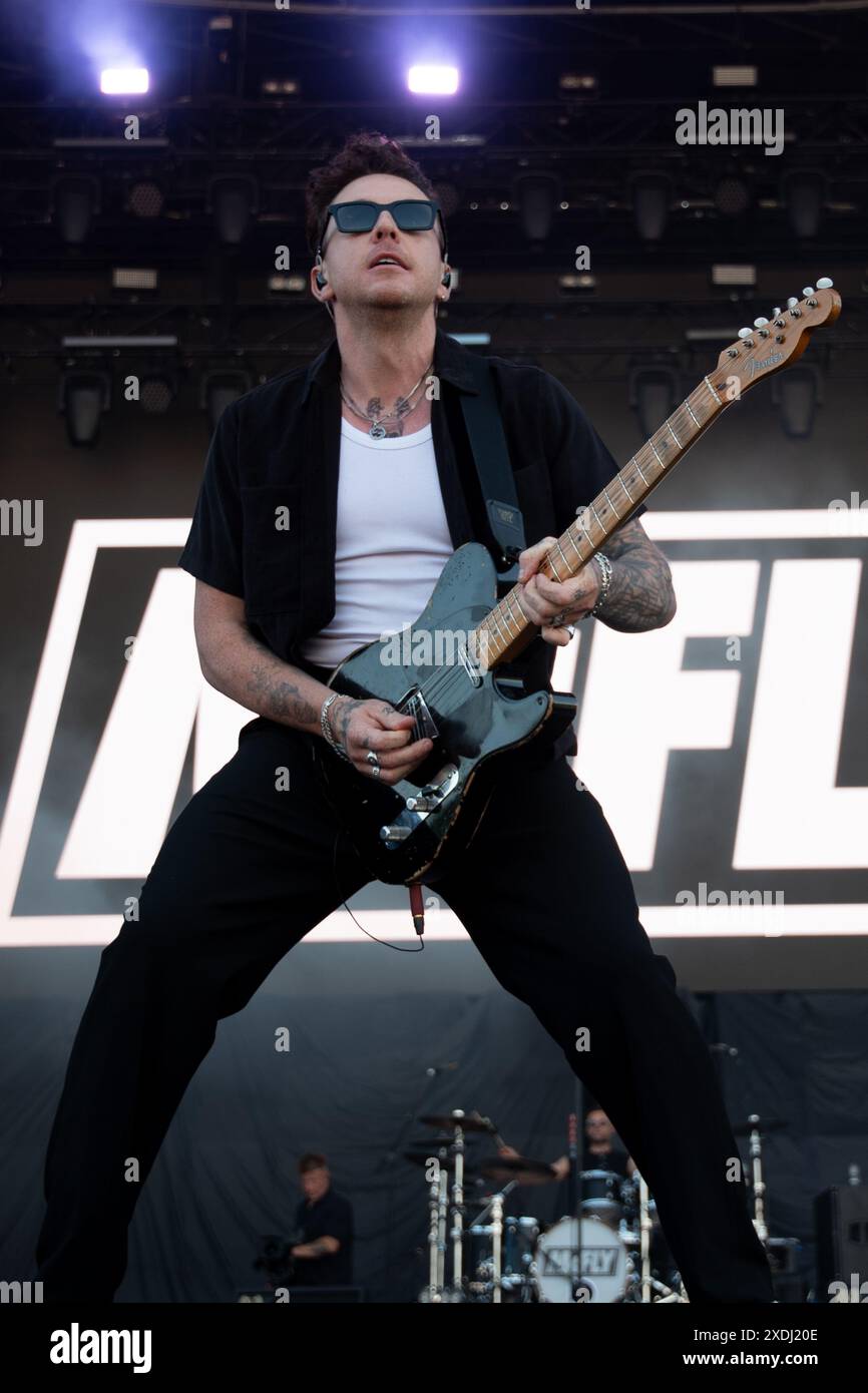 Newport, UK. 23rd June, 2024. McFly play the main stage at The Isle Of ...