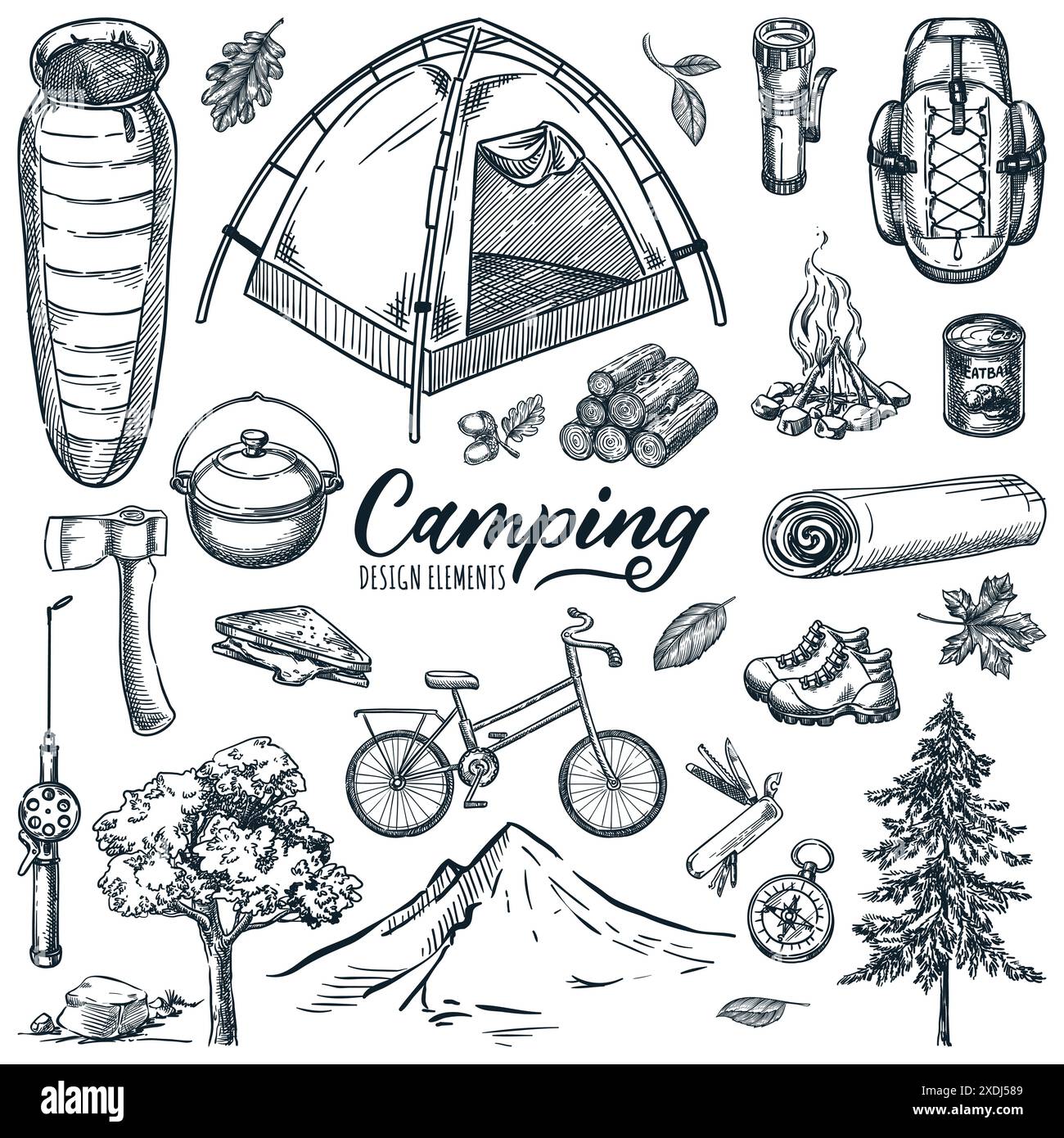 Camping and outdoor travel vector hand drawn sketch illustration. Camp ... Camping and outdoor travel vector hand drawn sketch illustration. Camp ...