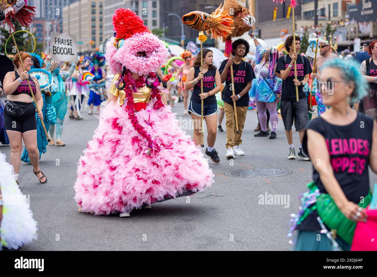 New York, USA. 22nd June, 2024. Members of Pleiades Puppets perform in ...