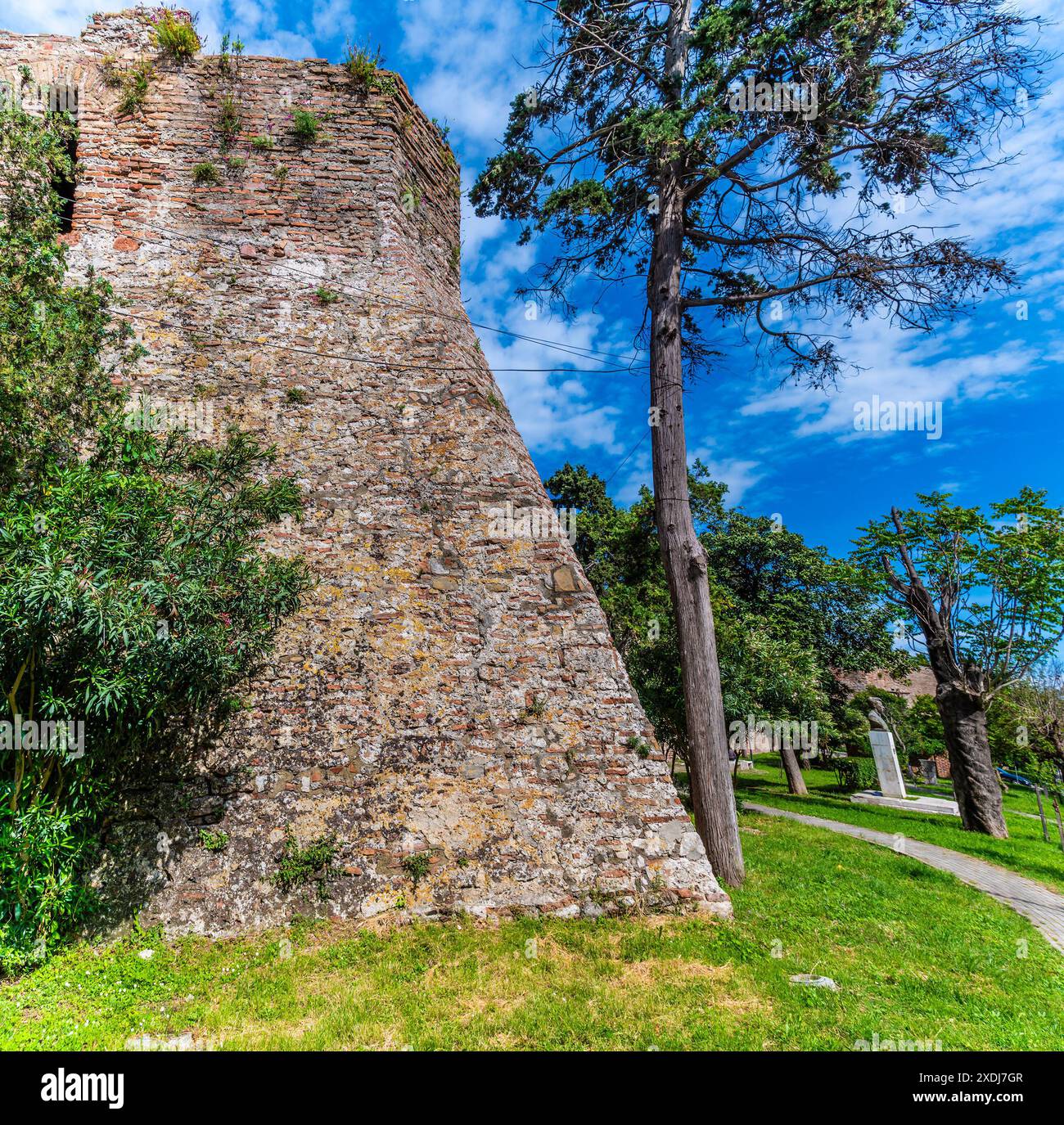 A view towards a buttress in the old town wall in Durres, Albania in ...