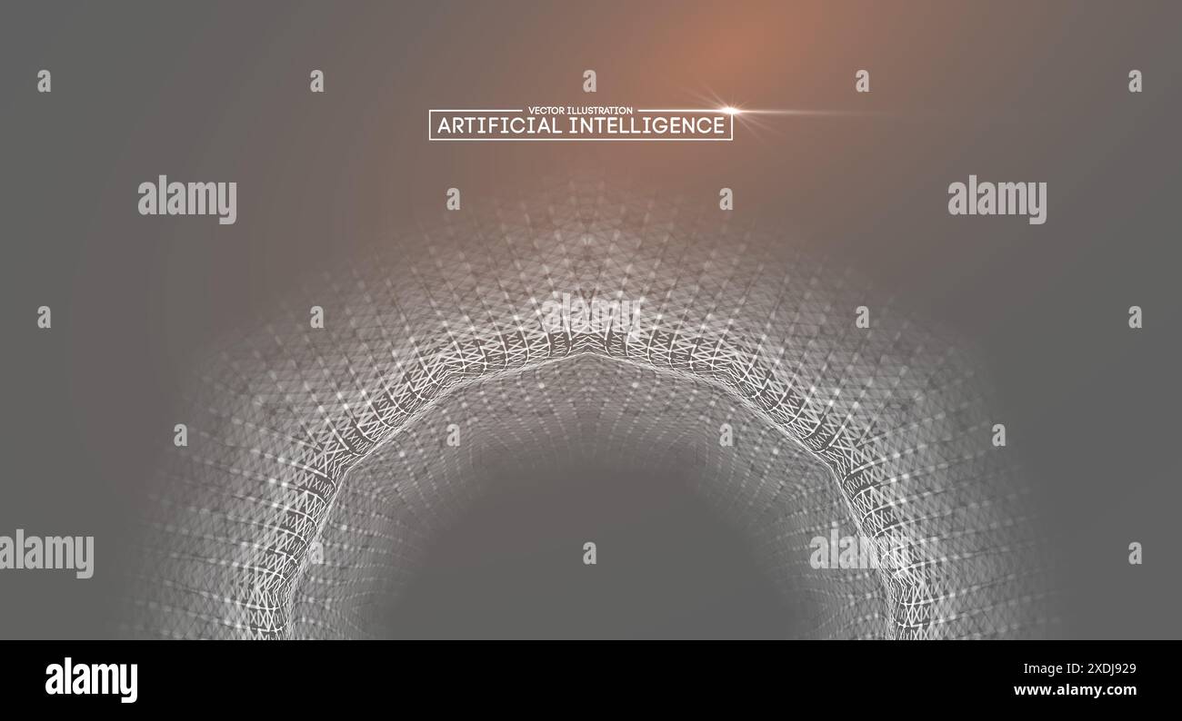 A digital illustration featuring abstract white wireframe patterns ...