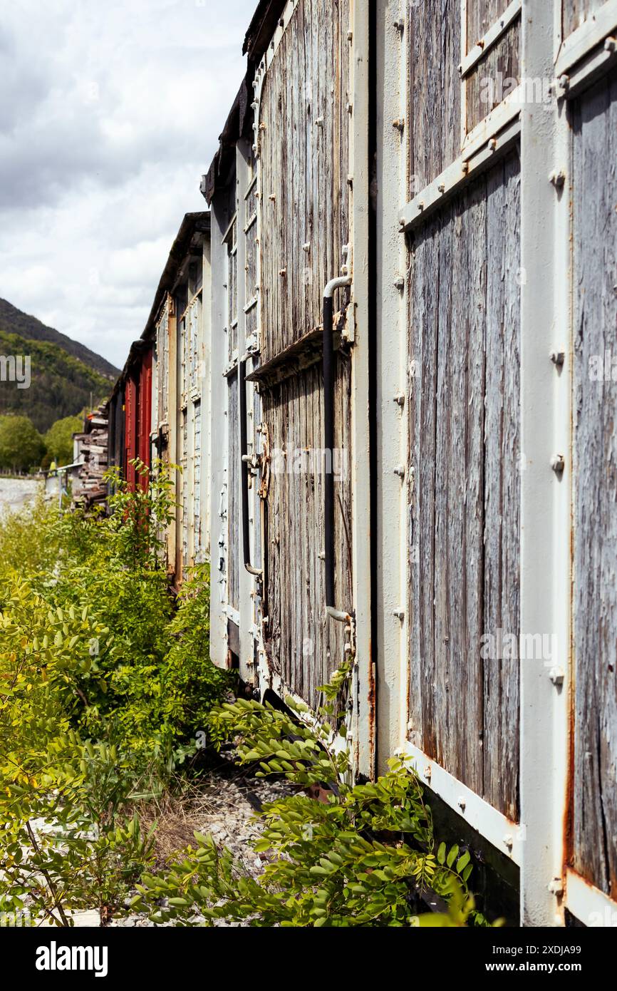Carriages of an old freight train out of use in France Stock Photo - Alamy