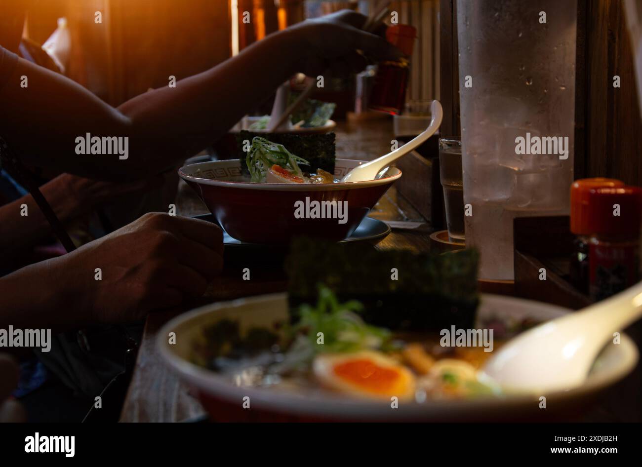 Atmosphere inside a famous Japanese restaurant; eating Japanese food ...
