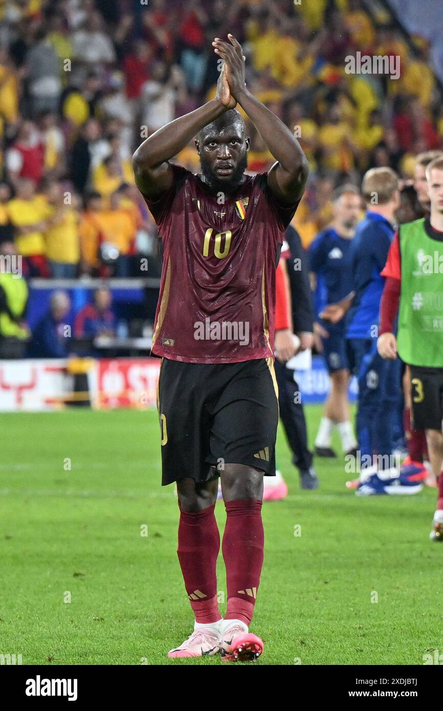 Romelu Lukaku (10) of Belgium celebrates after winning a soccer game ...