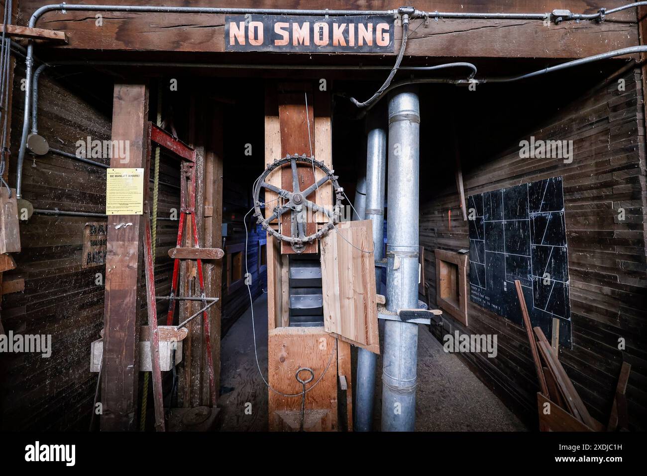 The conveyor and grain chutes of a nearly 100-year-old grain elevator ...