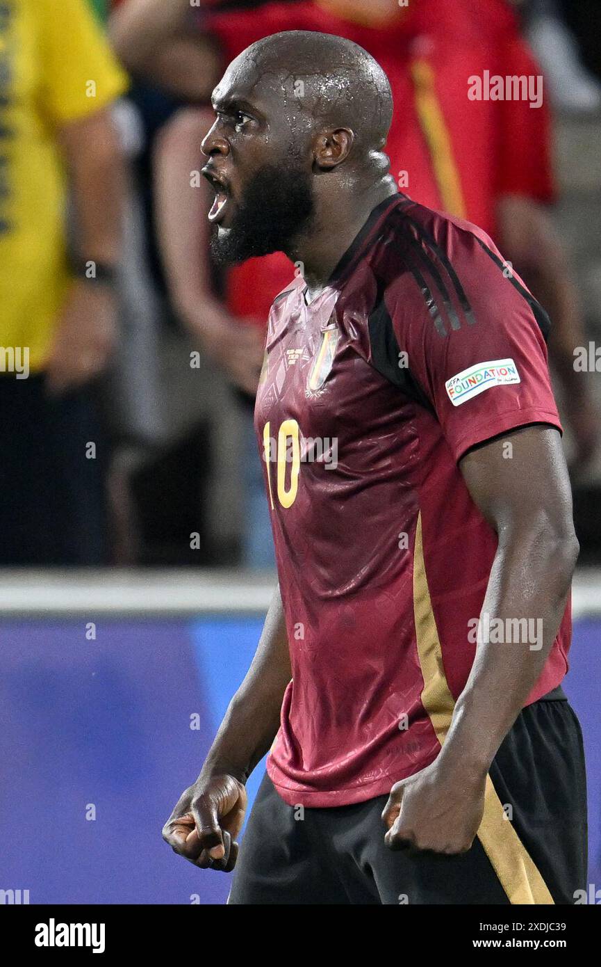 Romelu Lukaku (10) of Belgium celebrates after scoring the 2-0 goal ...
