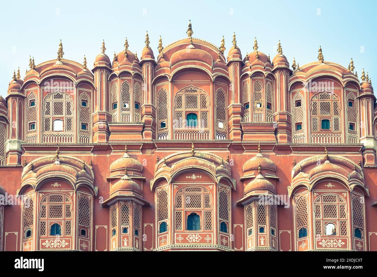 A detail of the facade of the pink Palace of Winds as seen from the ...