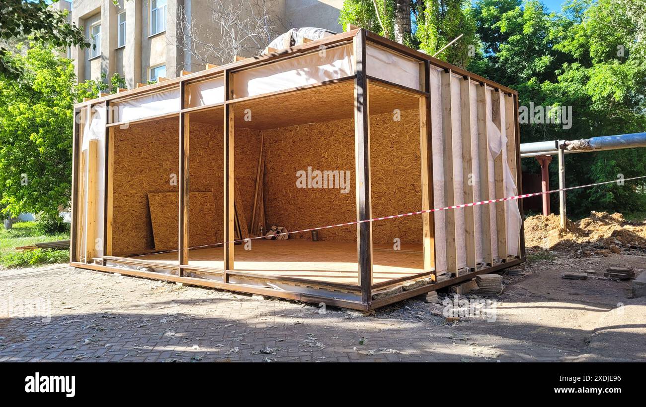 Construction of a street shopping pavilion for a store, all stages of ...