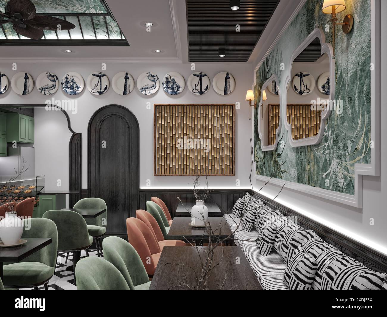 3d render of cafe restaurant interior Stock Photo - Alamy