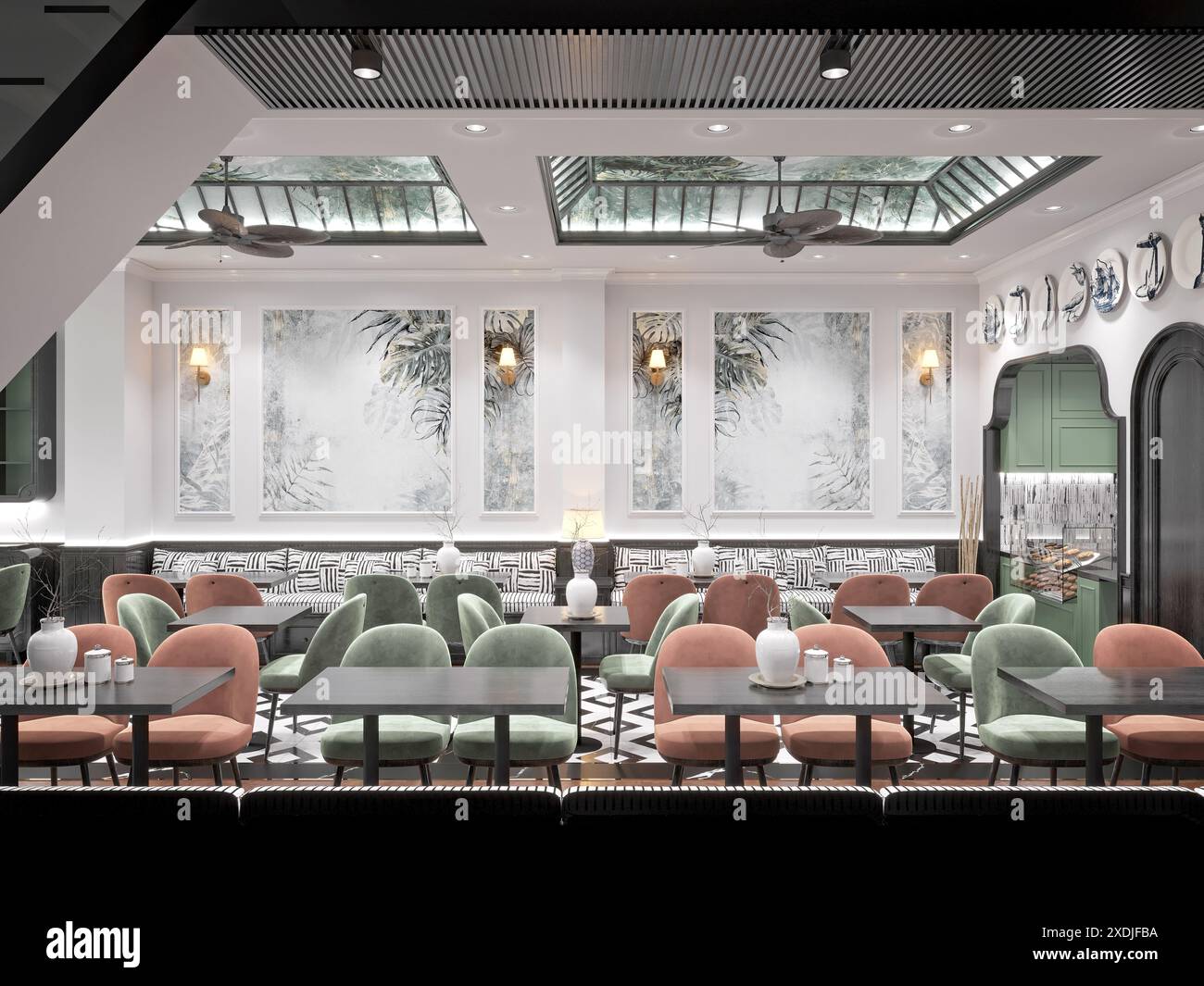 3d render of cafe restaurant interior Stock Photo - Alamy