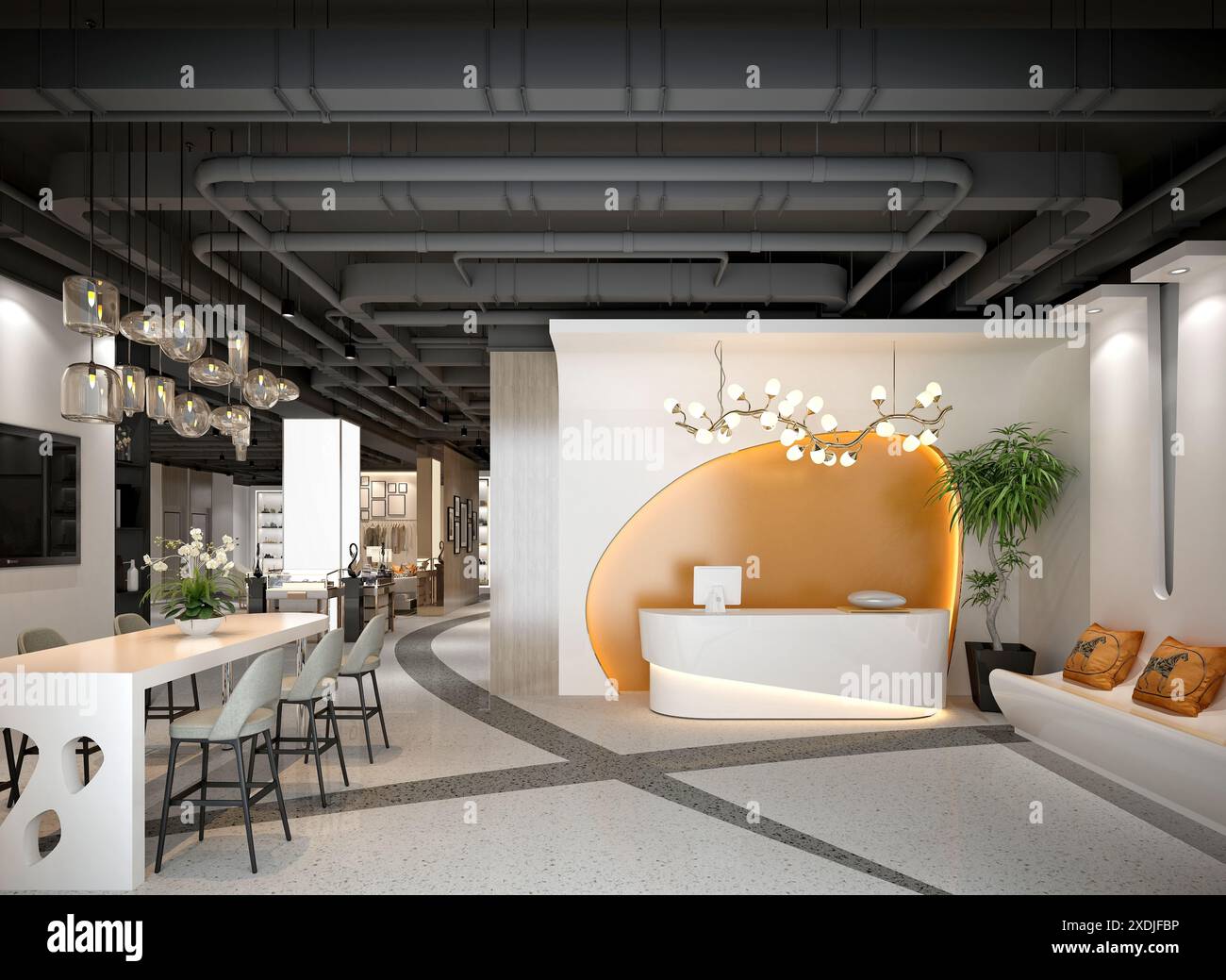 3d render of cafe restaurant interior Stock Photo - Alamy