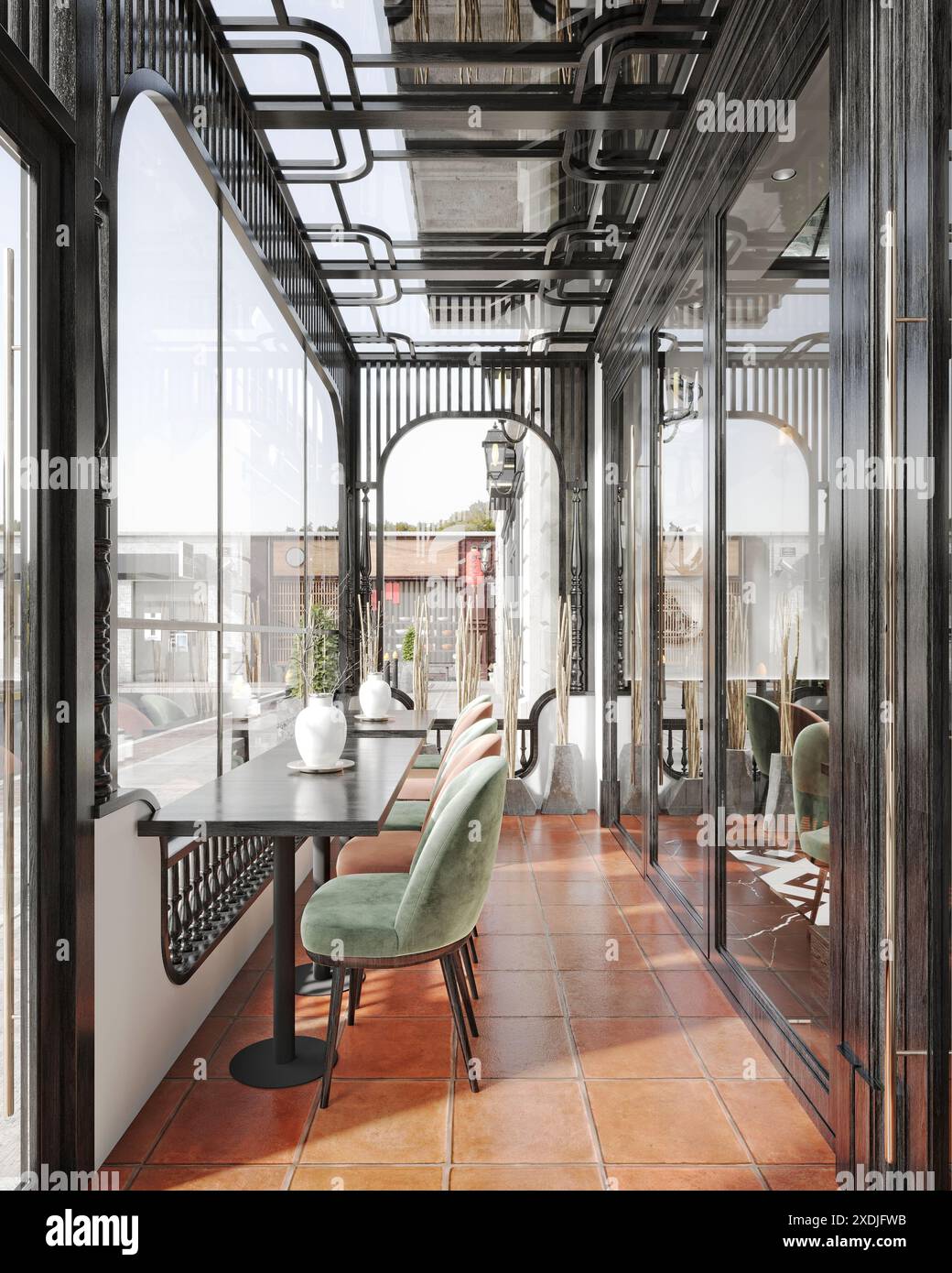 3d render of cafe restaurant interior Stock Photo - Alamy