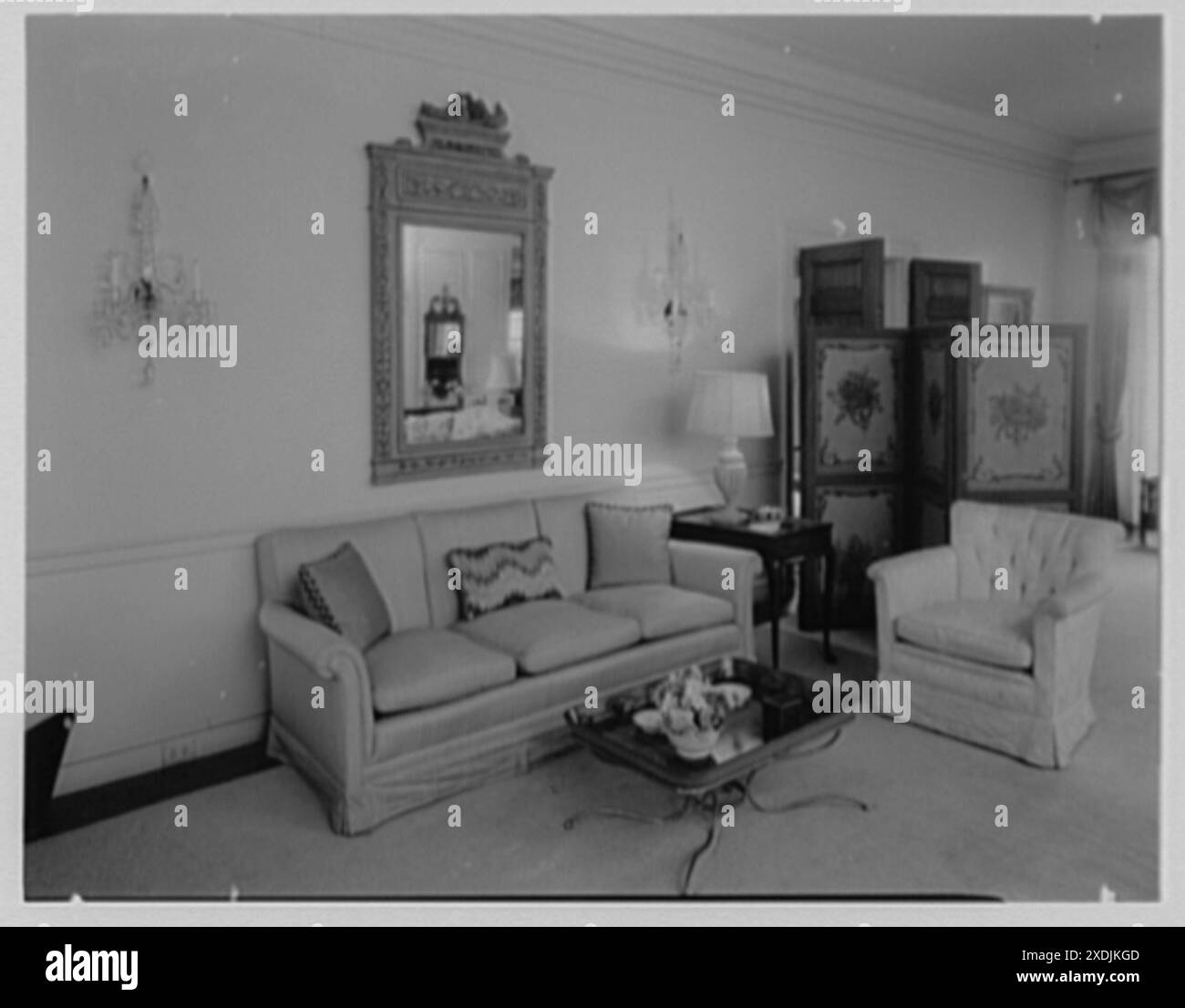 Auchincloss residence, McLean, Virginia. Living room detail, to couch ...