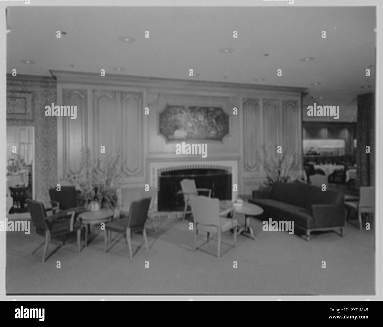 Schrafft's, Eastchester. Entrance, fireplace. Gottscho-Schleisner ...