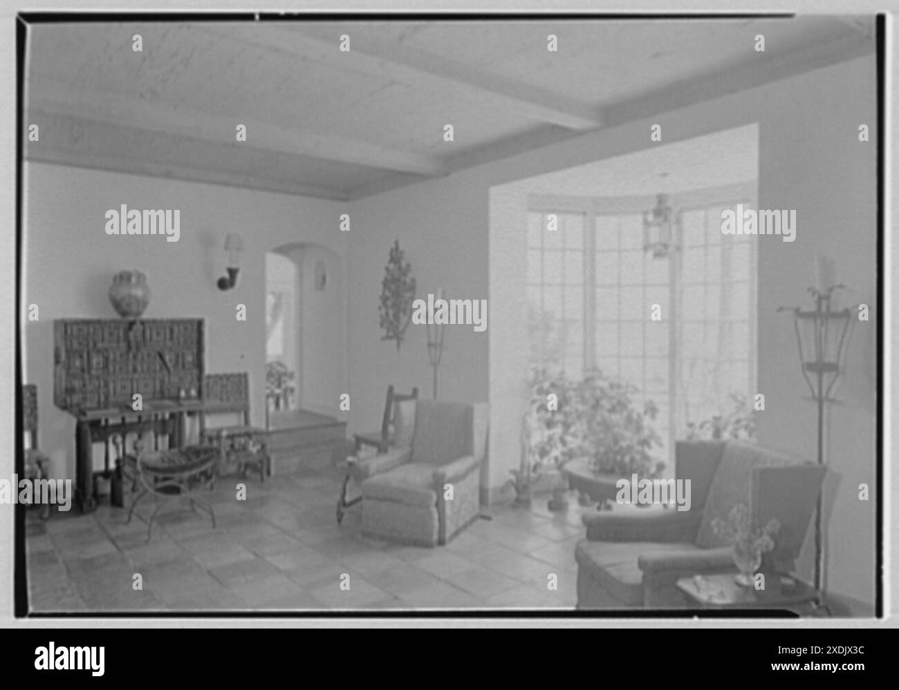 Harvey Ladew, residence in Gulf Stream, Florida. Living room desk and ...