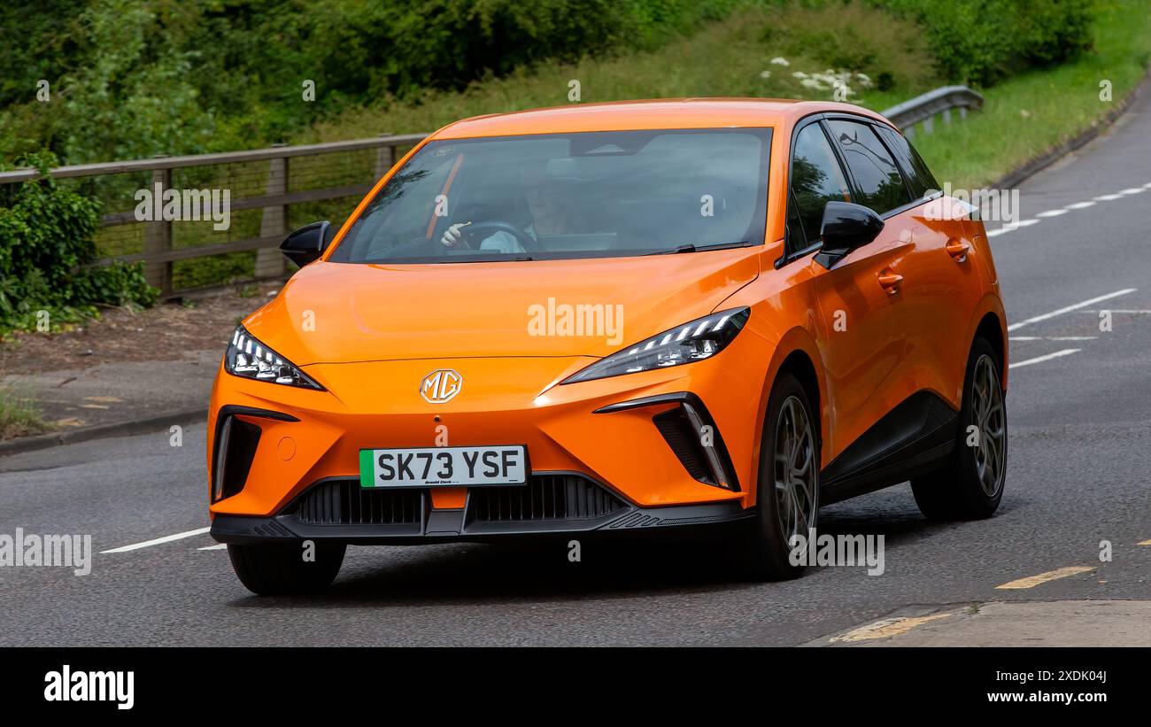 Milton Keynes,UK - June 21st 2024: 2023 orange MG 4 Trophy electric car ...