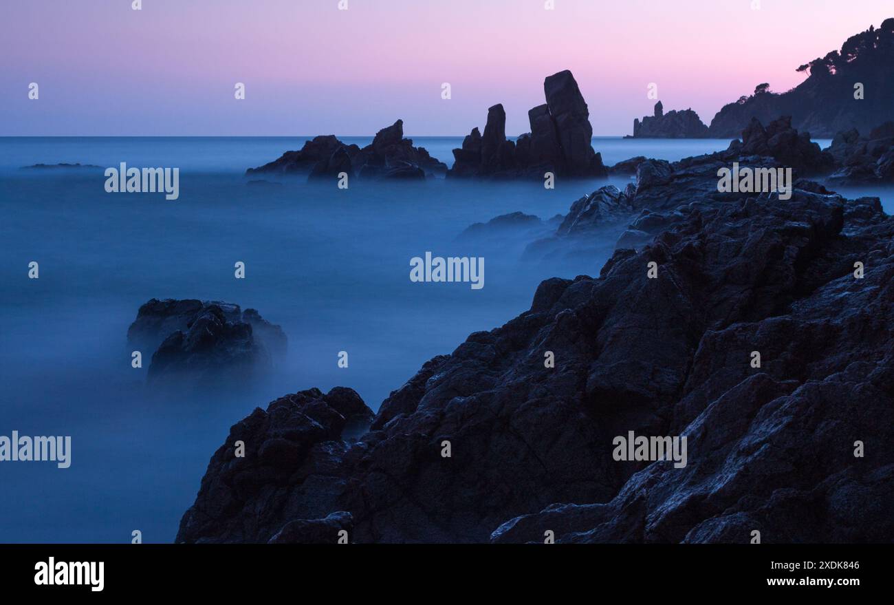 Fascinating night landscape on the Costa Brava, cove Sa Boadella ...