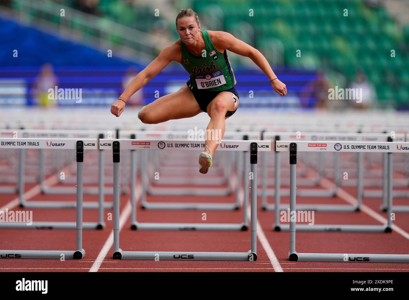 Jadin O'Brien wins a heat in the heptathlon 100-meter hurdles during ...