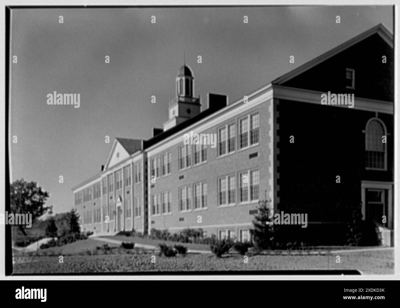 Myron J. Michael School, Kingston, New York. Entrance facade, sharp ...